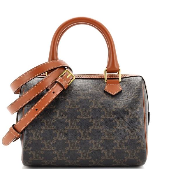 Celine | Bags | Celine Boston Bag Triomphe Coated Canvas Small Brown ...